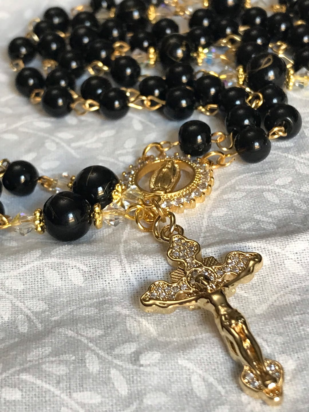 Black and Gold Chain Rosary, Our Lady of Guadalupe Center With Cubic ...