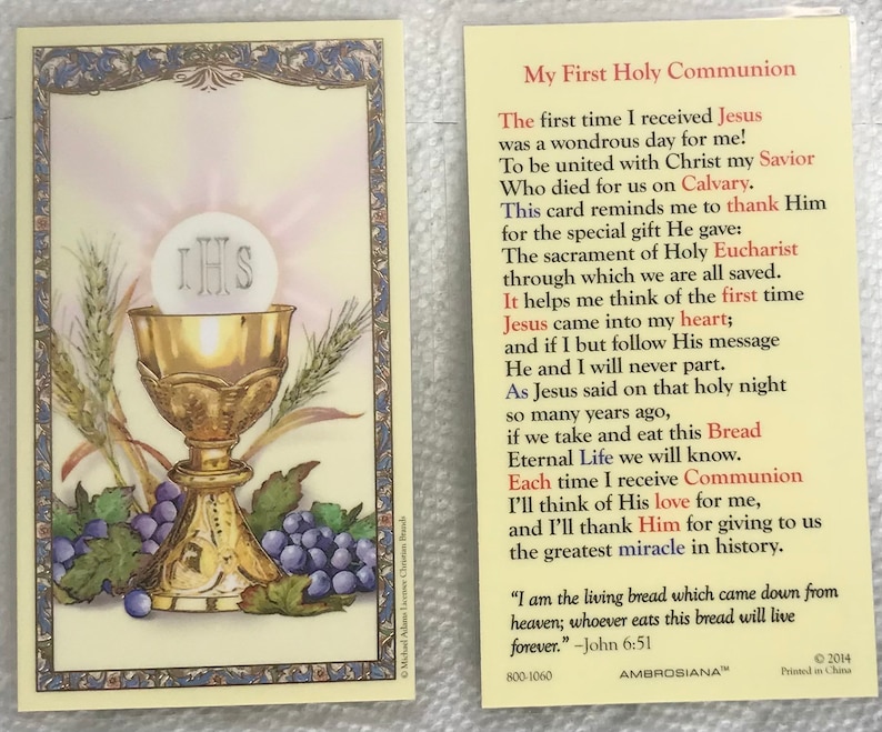 First Communion Prayer Card - Etsy