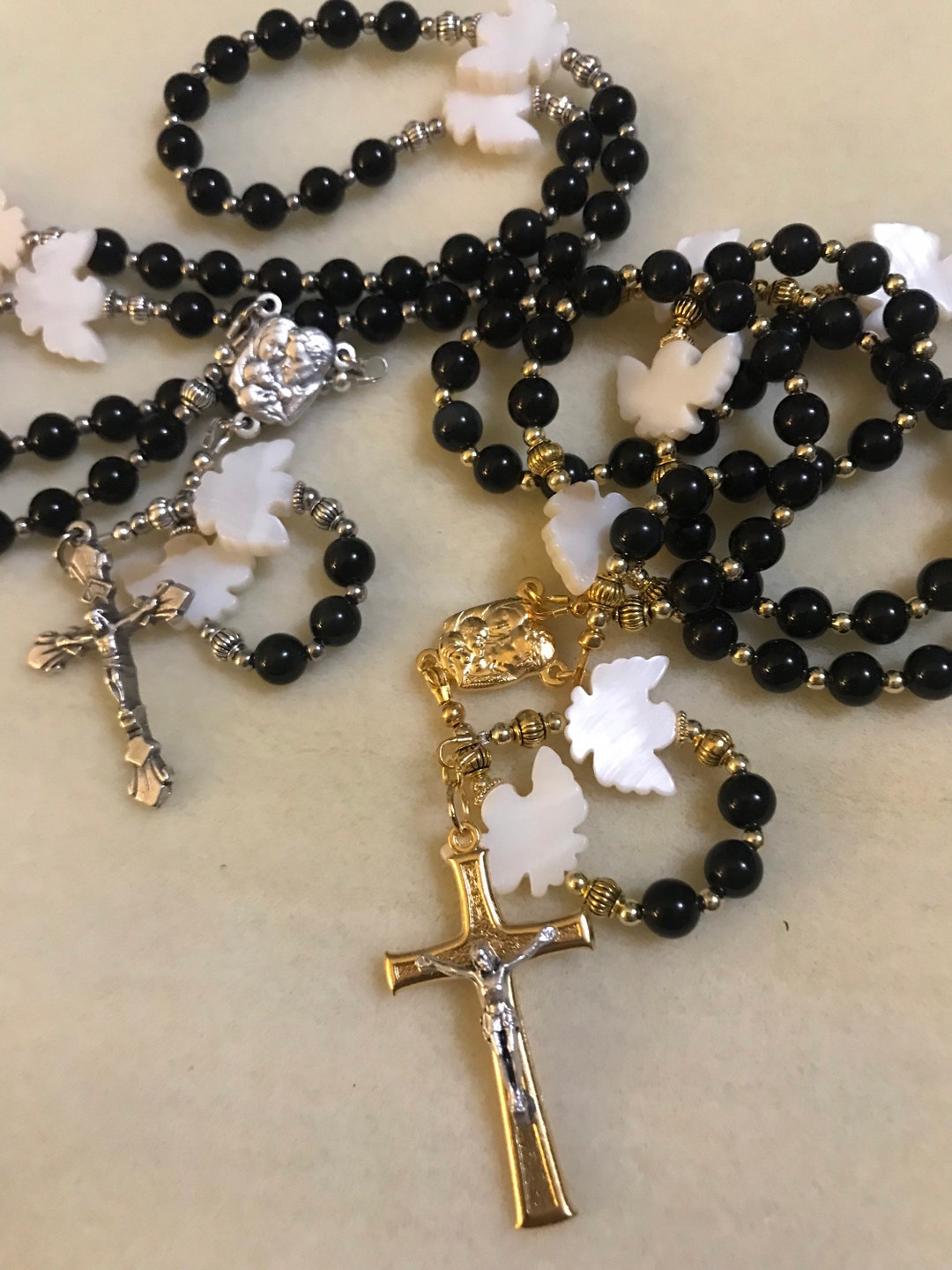 First Communion/ Graduation Rosary With Natural Shell Doves & Black ...