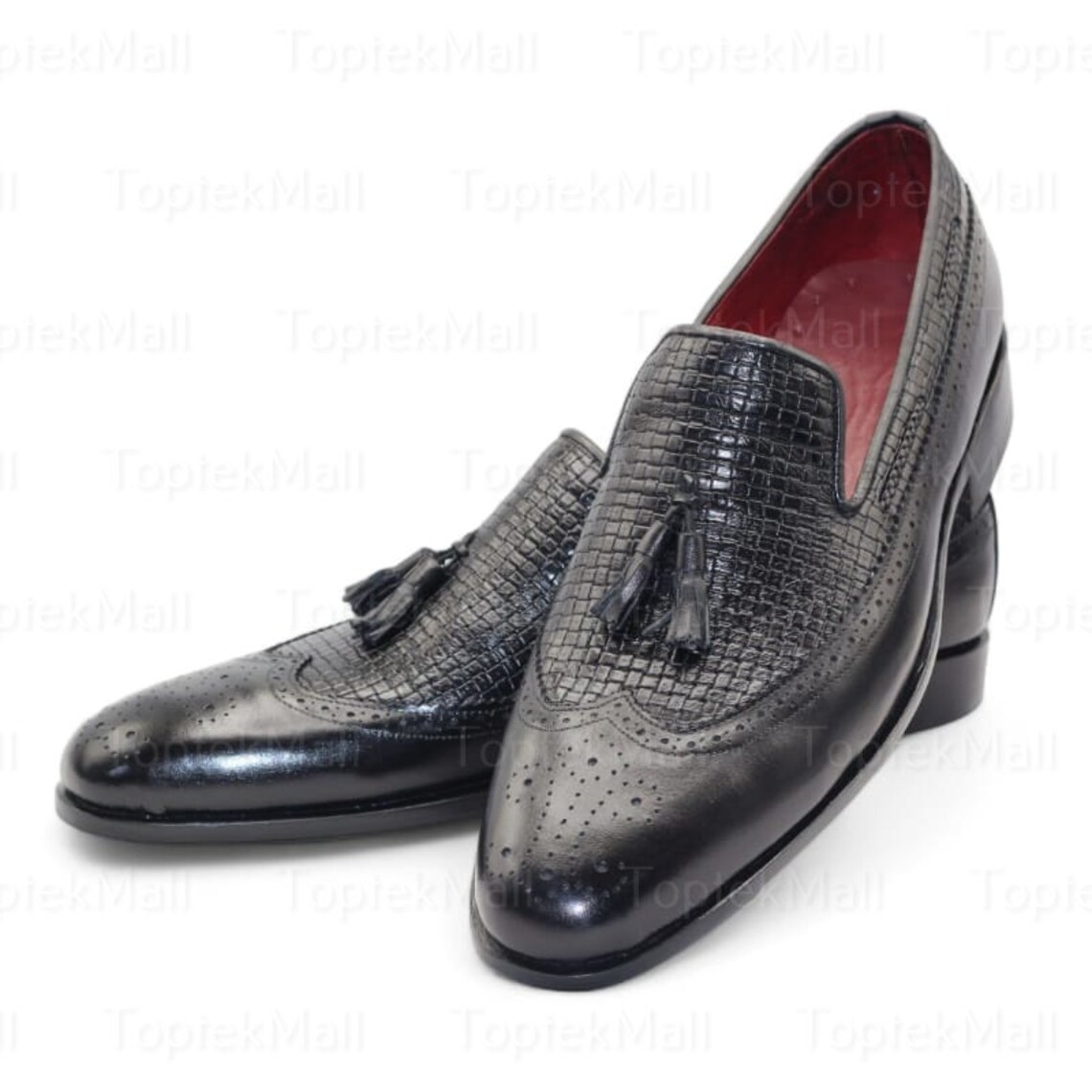 Handmade Men's Leather Black Tussels Trendy Dress Formal Slip Ons ...