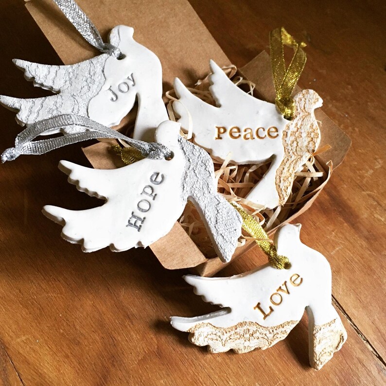 Personalised Dove Christmas Tree Decorations Hanging Lace - Etsy