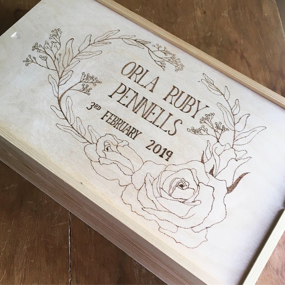 Personalised Wooden Memory Box, Baby Shower Gift, 1st Birthday, Welcome ...