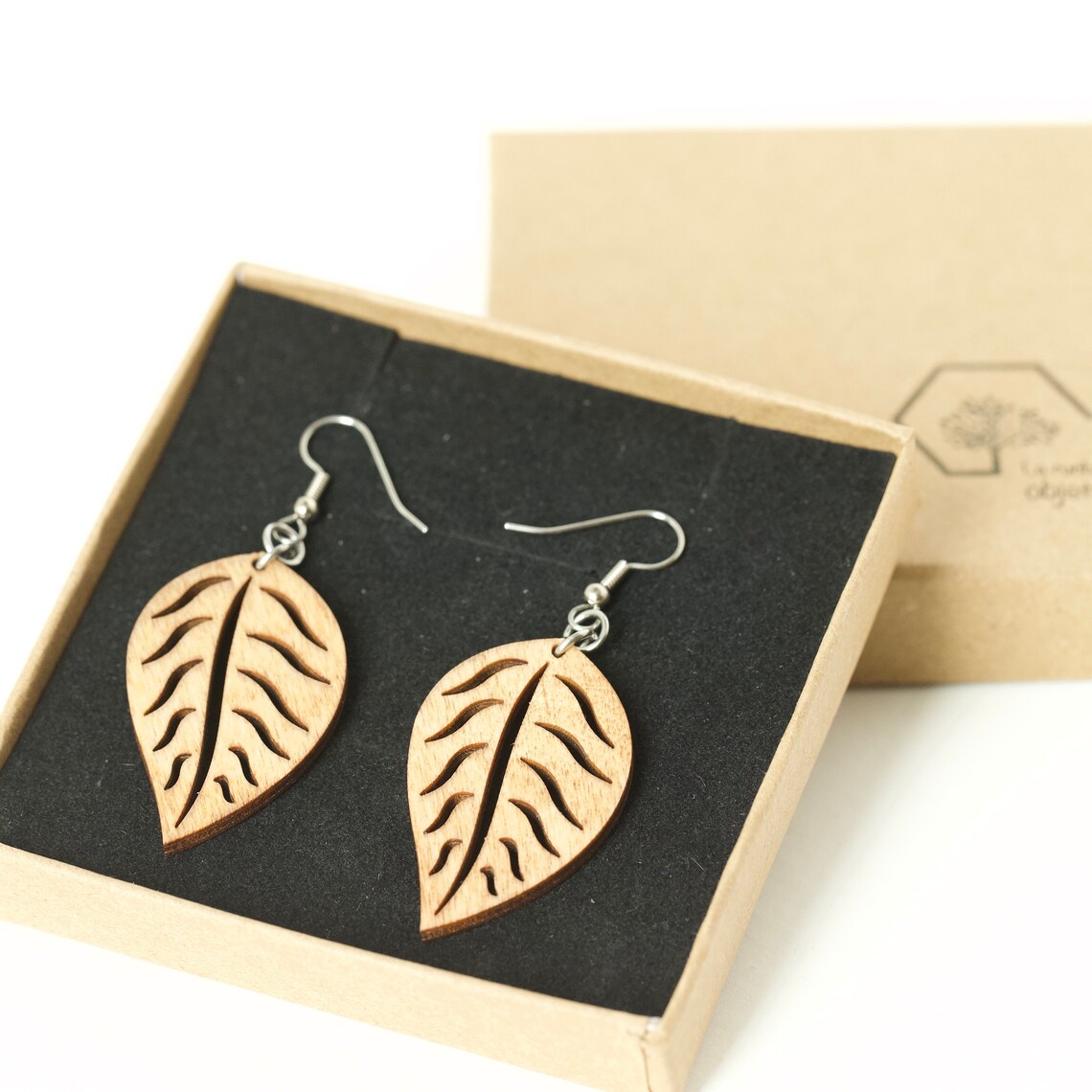 Wood Leaf Earrings Laser Cut Earrings Boho Dangle Earrings Etsy