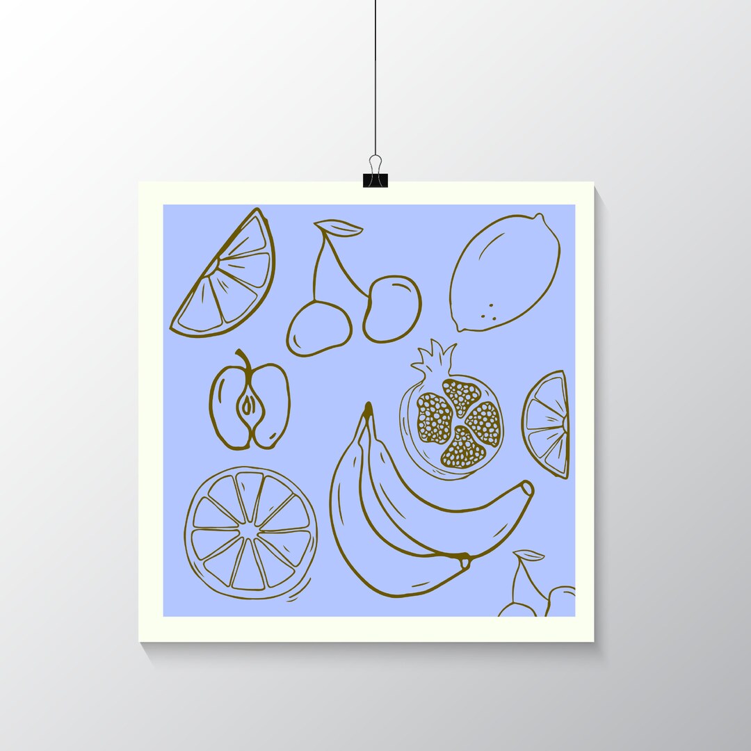 Periwinkle Colorful Fruit Print for Apartment or Dorm, Wall Art Digital ...