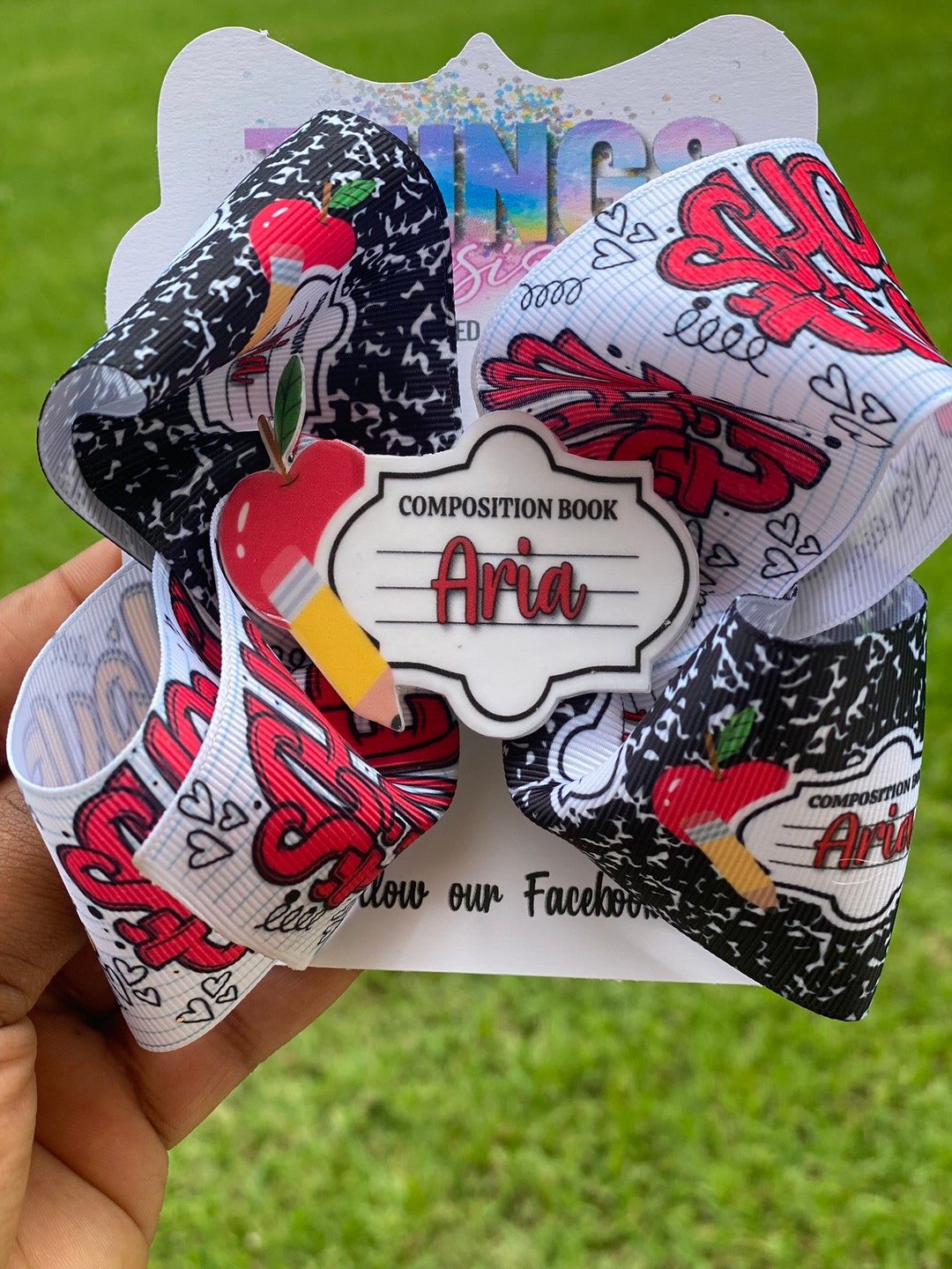 Composition Book Print I Love School Personalized Hair Bow Back to ...