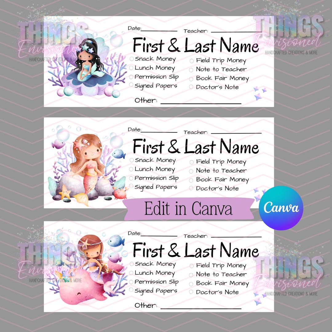 Back to School Mermaid Envelopes, Personalized School Money Envelopes ...