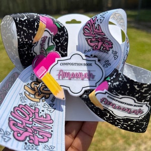 Composition Book Pink Print I Love School Personalized Hair Bow Back to ...
