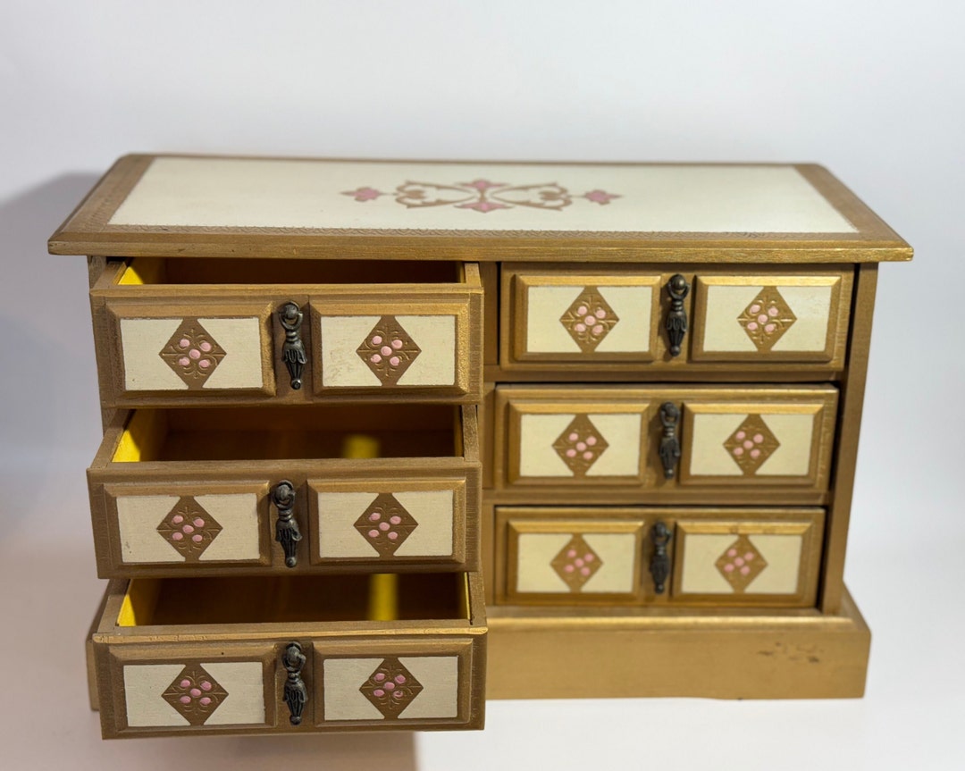 Vintage Hand-painted Ivory Pink Gold Musical Jewelry Box, Vintage Price ...