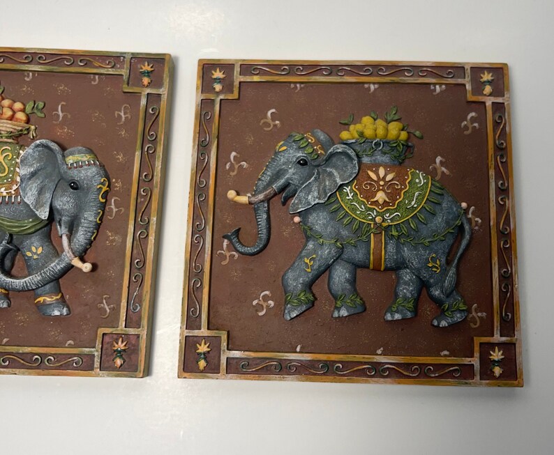 Set of 2 Elephant TILES Decorative Tiles Vintage Wall Art - Etsy