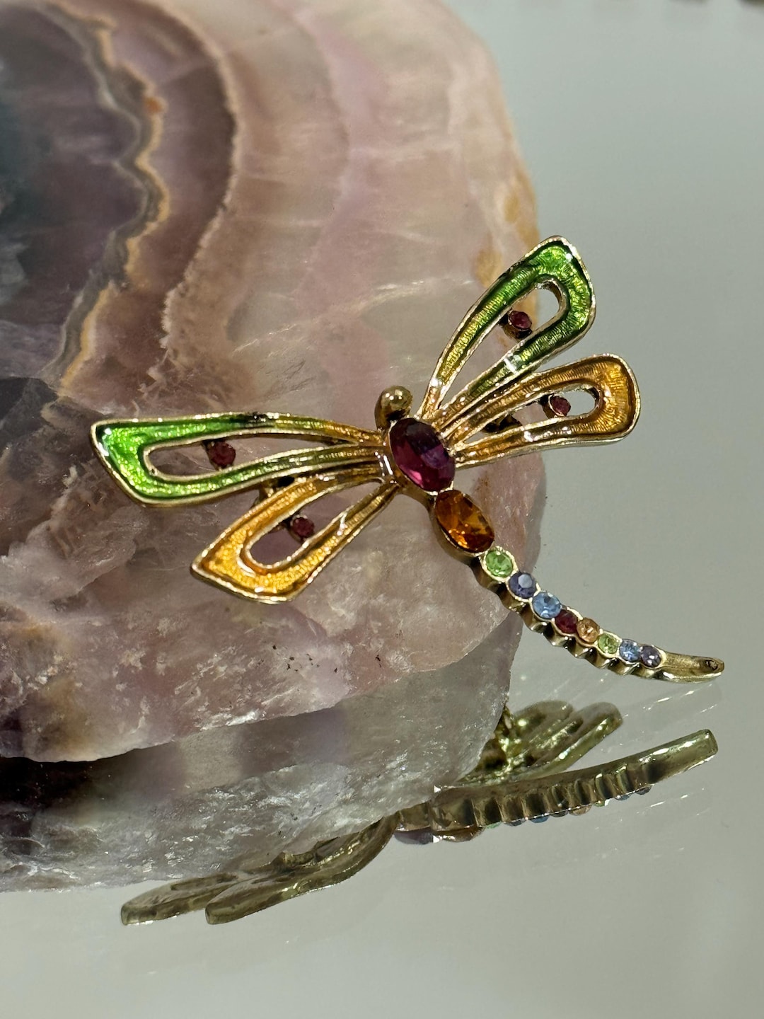 Vintage Monet Dragonfly Gold Green Enamel Cloisonne' Brooch Aubergine ...