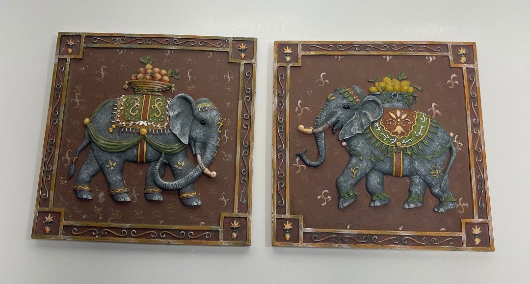 Set of 2 Elephant TILES, Decorative Tiles, Vintage Wall Art - Etsy