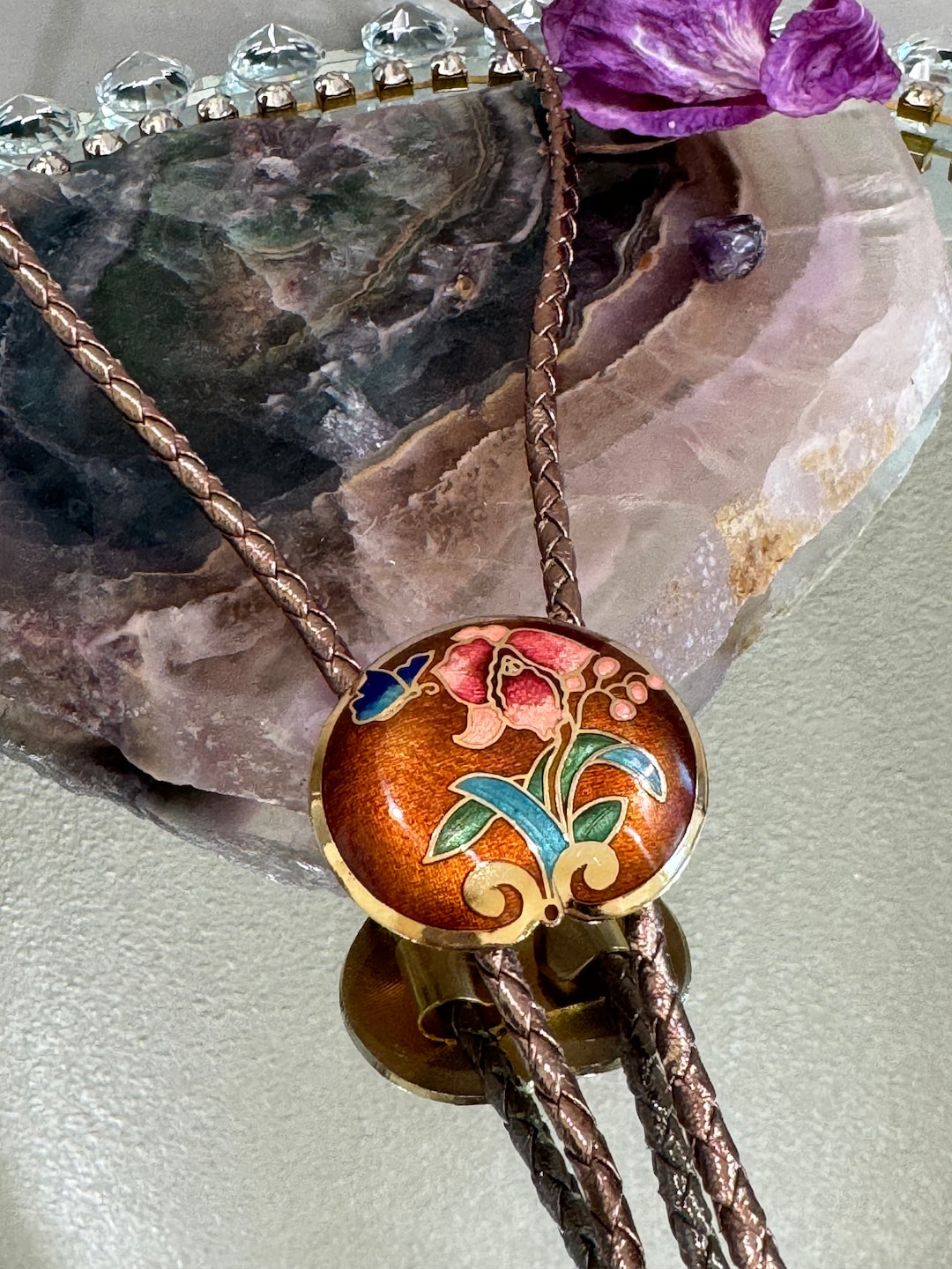 Gold Bolo Copper Cloisonne With Flower Motif Women's Bolo - Etsy