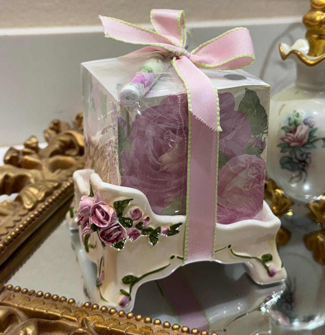 Vintage Women's Stationary Block Note Rose Porcelain Holder in New ...
