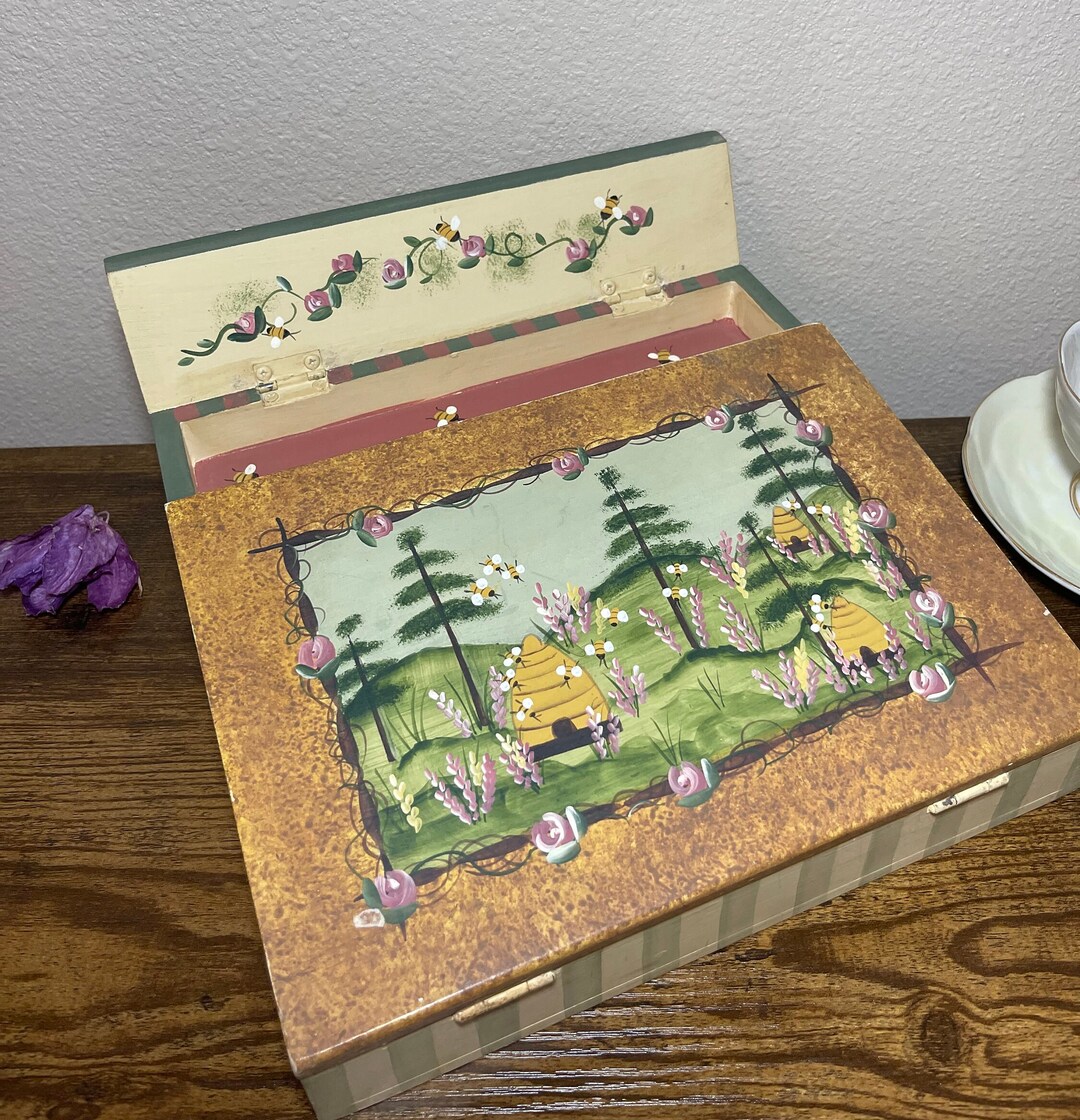 Hand Painted Emily Dickinson Poem Box: Vintage Stationery, Honeybee ...