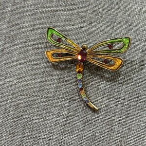 Vintage Monet Dragonfly Gold Green Enamel Cloisonne' Brooch Aubergine ...
