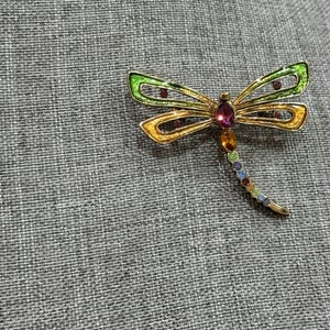 Vintage Monet Dragonfly Gold Green Enamel Cloisonne' Brooch Aubergine ...
