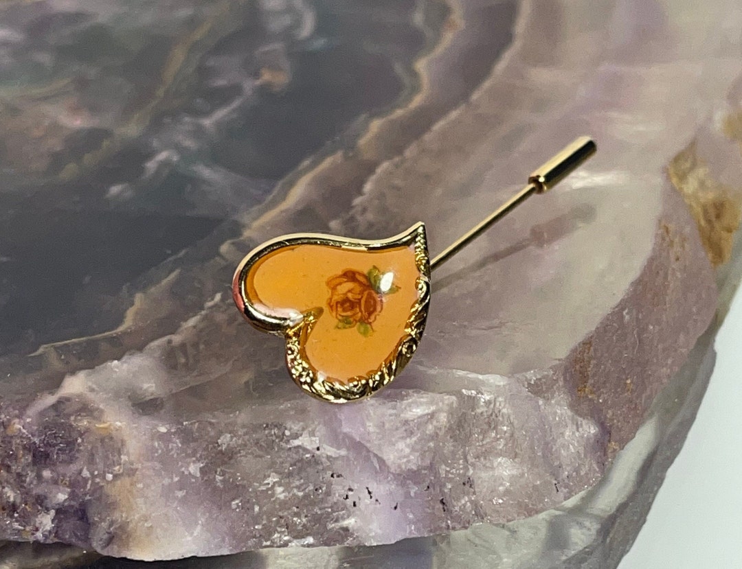 Heart With Floral Enamel Hat Pin, Antique Estate Jewelry - Etsy