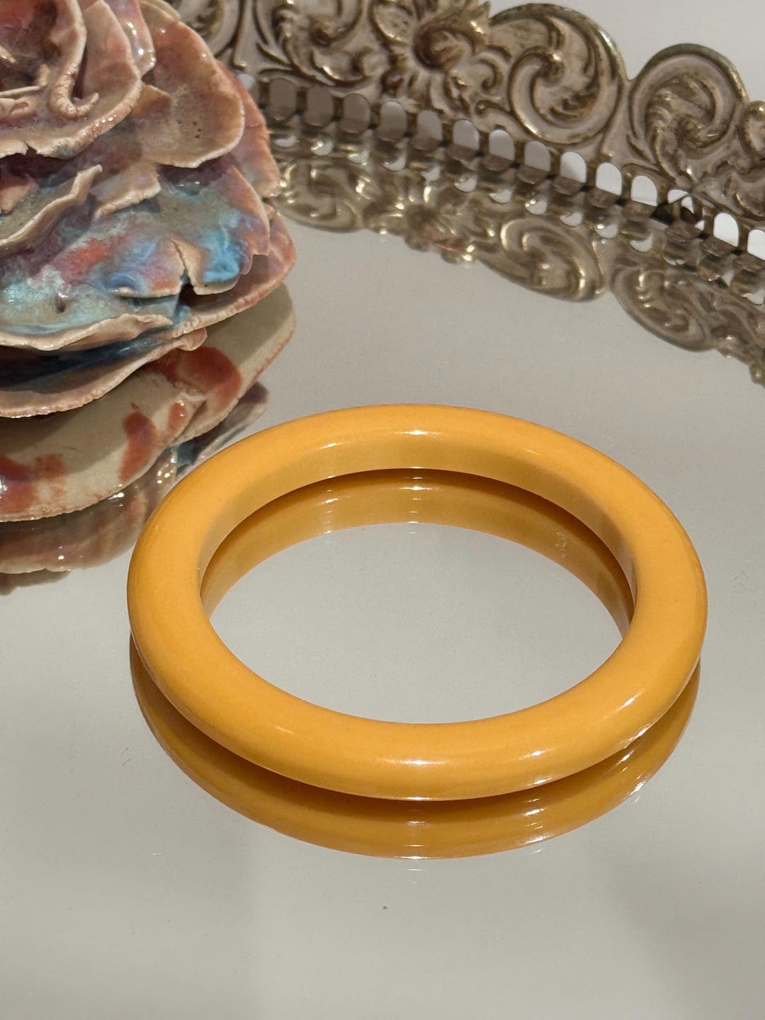 Vintage Bakelite Egg Yolk Solid Bangle D-shaped Bracelet Tested Rare ...