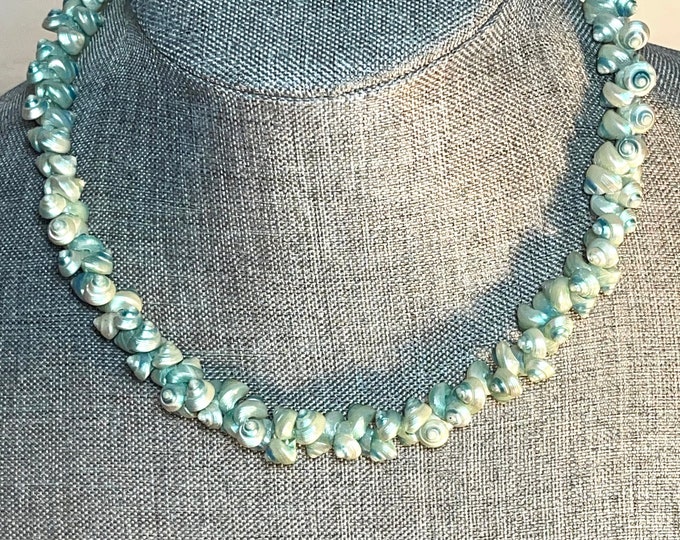 TROCHUS Blue Iridescent Shell Necklace and Earrings Set, VTG - Etsy