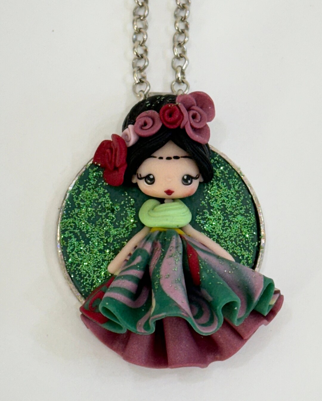 Whimsical Fairy Tale Clay Girl With Flowers Polymer Pendant, Princess ...