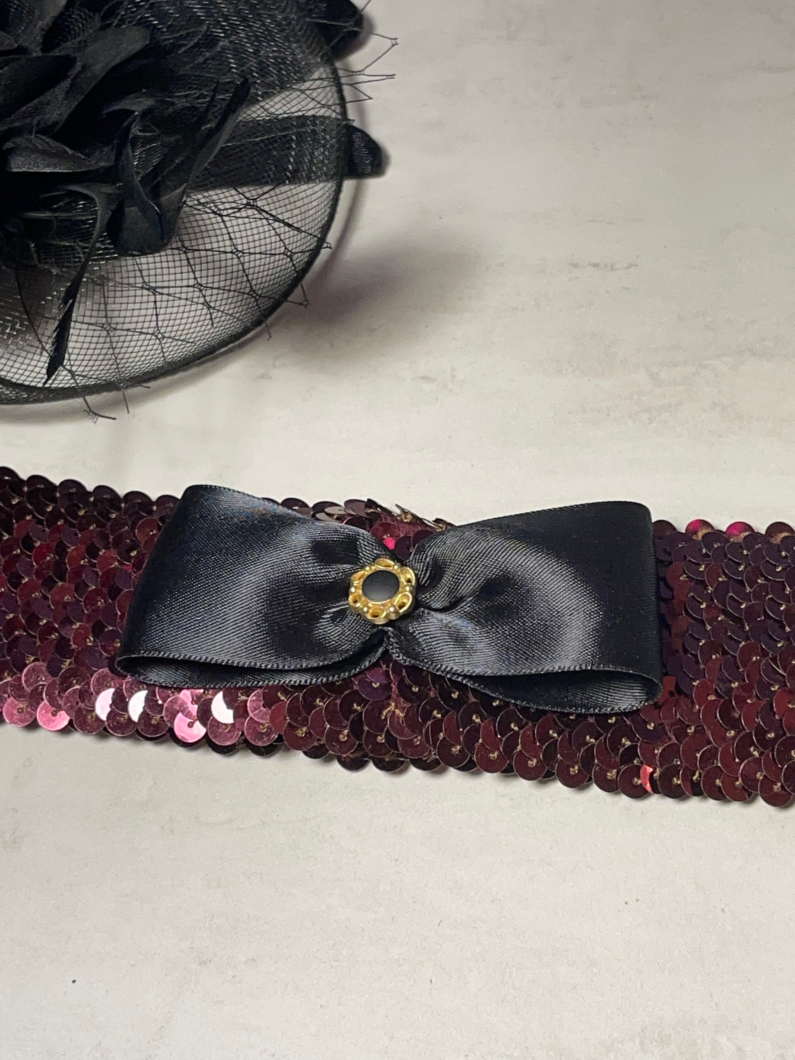 Burlesque Moulin ROUGE Wine Sequin Garter With Black Bow and - Etsy