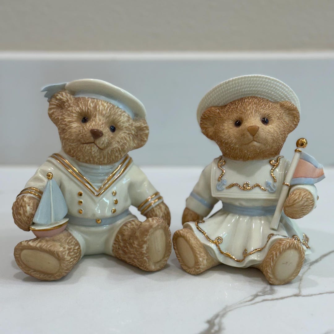 Vintage Lenox Bear Figurines: First Mate & Sailor Girl With 24K Gold ...