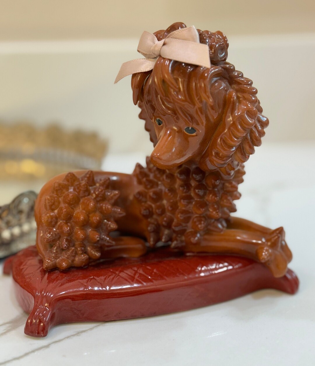 Vintage Spaghetti Poodle Sitting on Cushion, With Existing REPAIR, MK ...