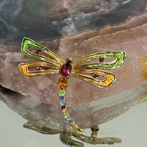 Vintage Monet Dragonfly Gold Green Enamel Cloisonne' Brooch Aubergine ...
