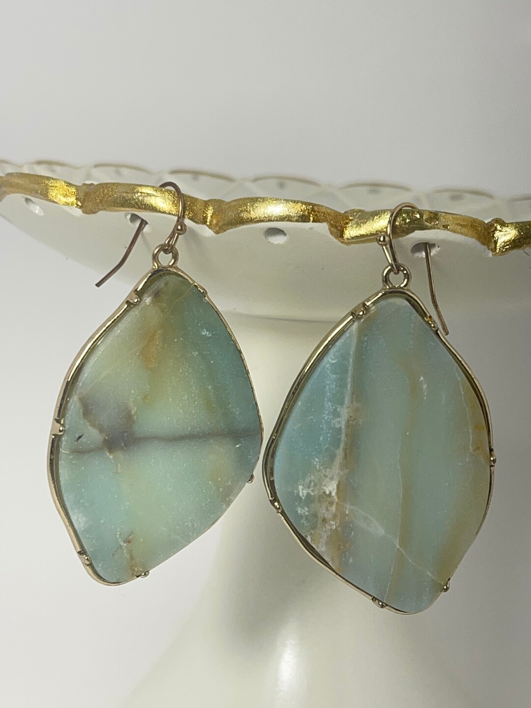 Light Green Agate Natural Large Stone Earrings, Vintage Rare - Etsy