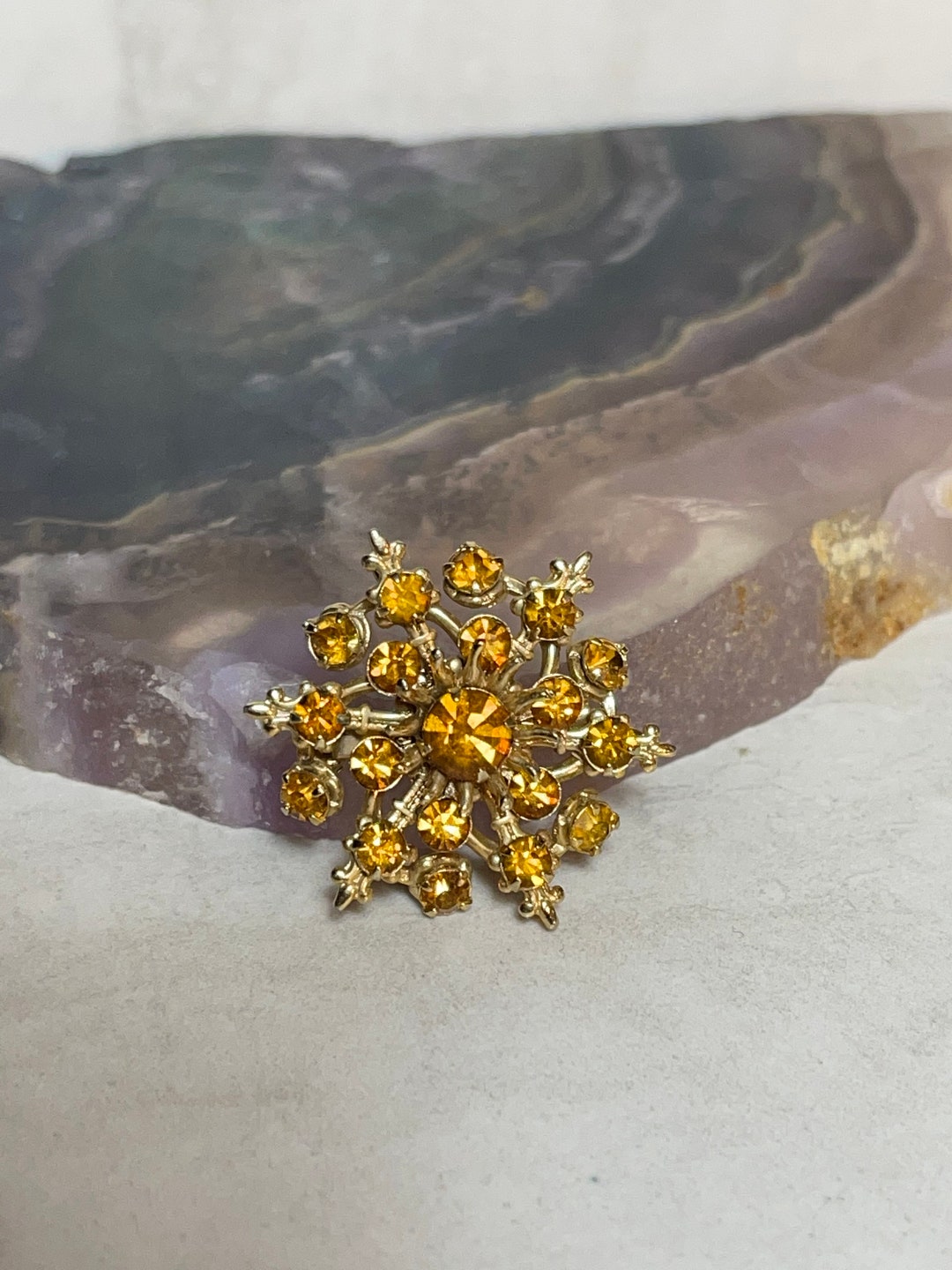 Gold Crystal Snowflake Tiered Gold Tone Brooch, Vintage - Etsy