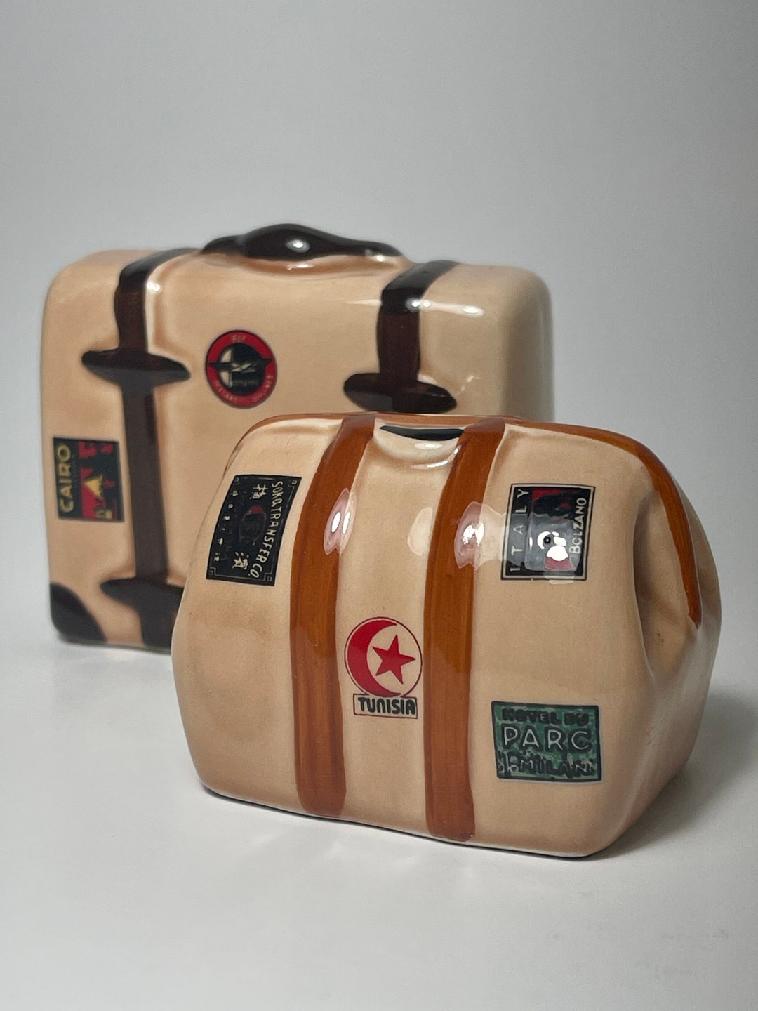 TINY Luggage Travel Set Salt & Pepper Shakers, Deco Designs, Vintage ...