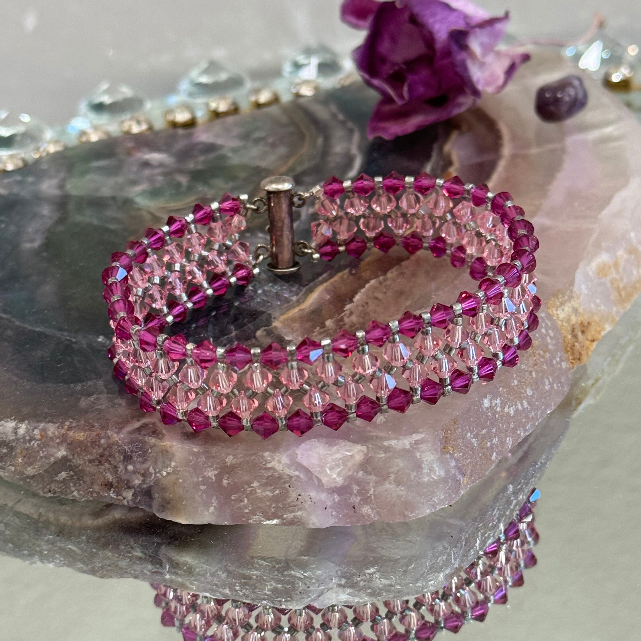 SWAROVSKI Pastel Pink and Fushia Pink Crystal Bracelet, Sterling Silver ...