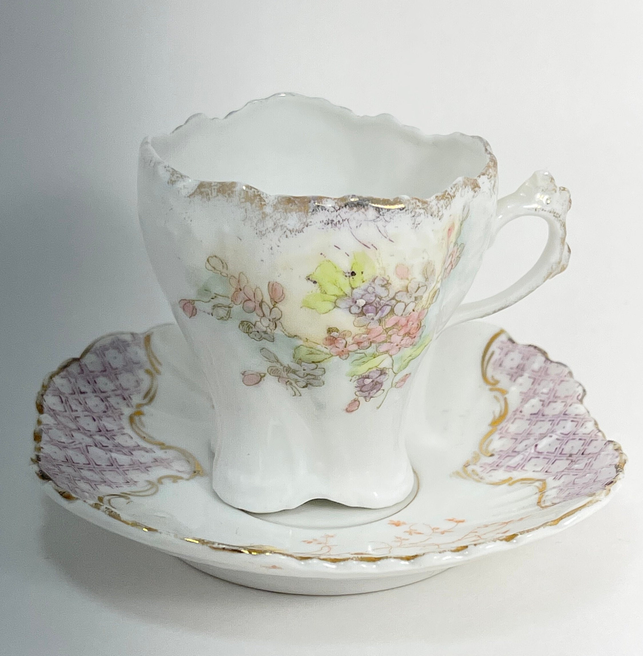 Ornate Handle Demitasse' and Saucer Fine Paper Porcelain - Etsy