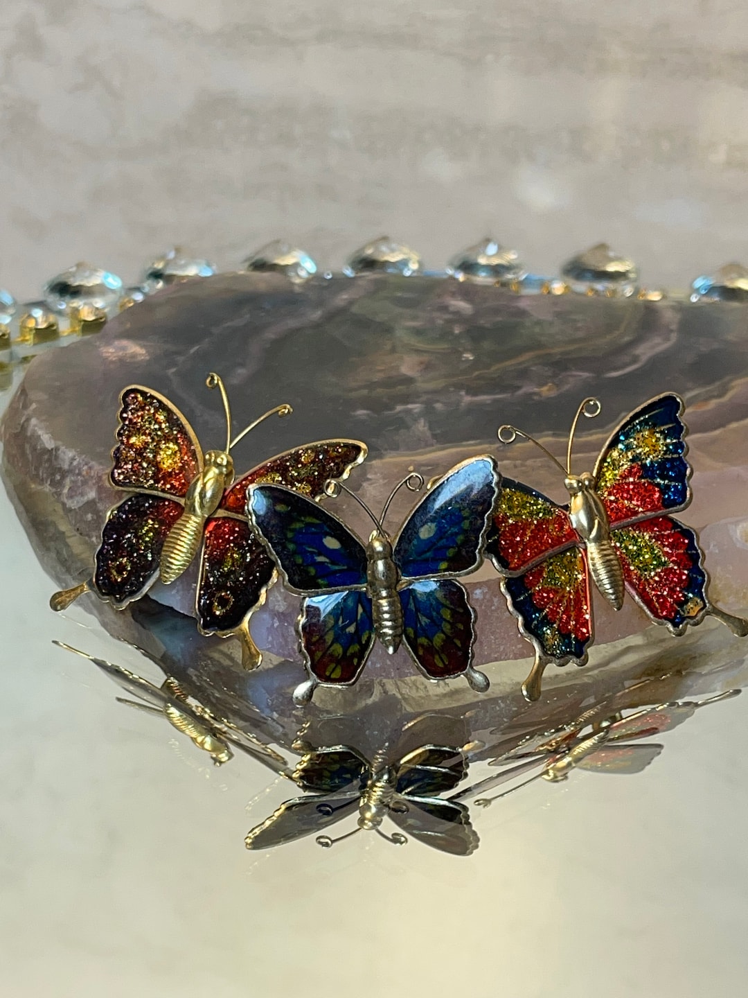 Collection of 3 Colorful Butterfly Brooches Gold Tone - Etsy