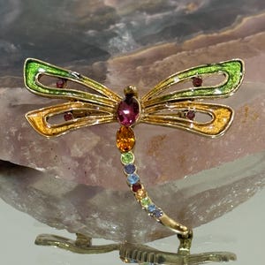 Vintage Monet Dragonfly Gold Green Enamel Cloisonne' Brooch Aubergine ...