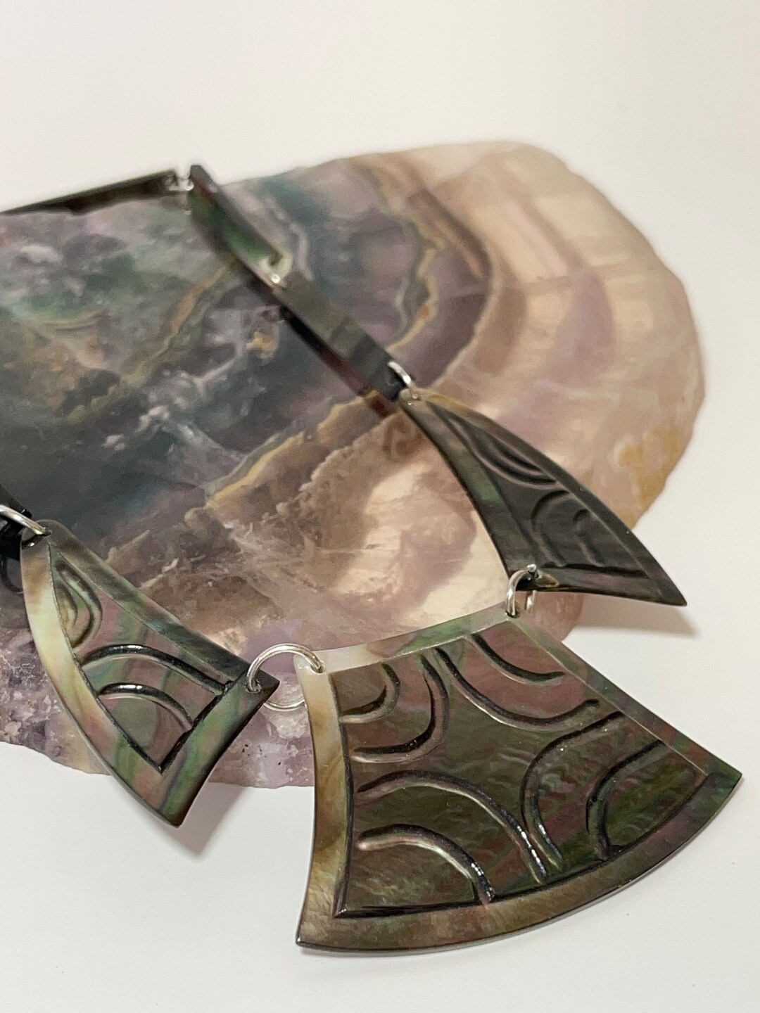 Carved Abalone Shell Choker Necklace, Vintage Estate Jewelry, Heirloom ...