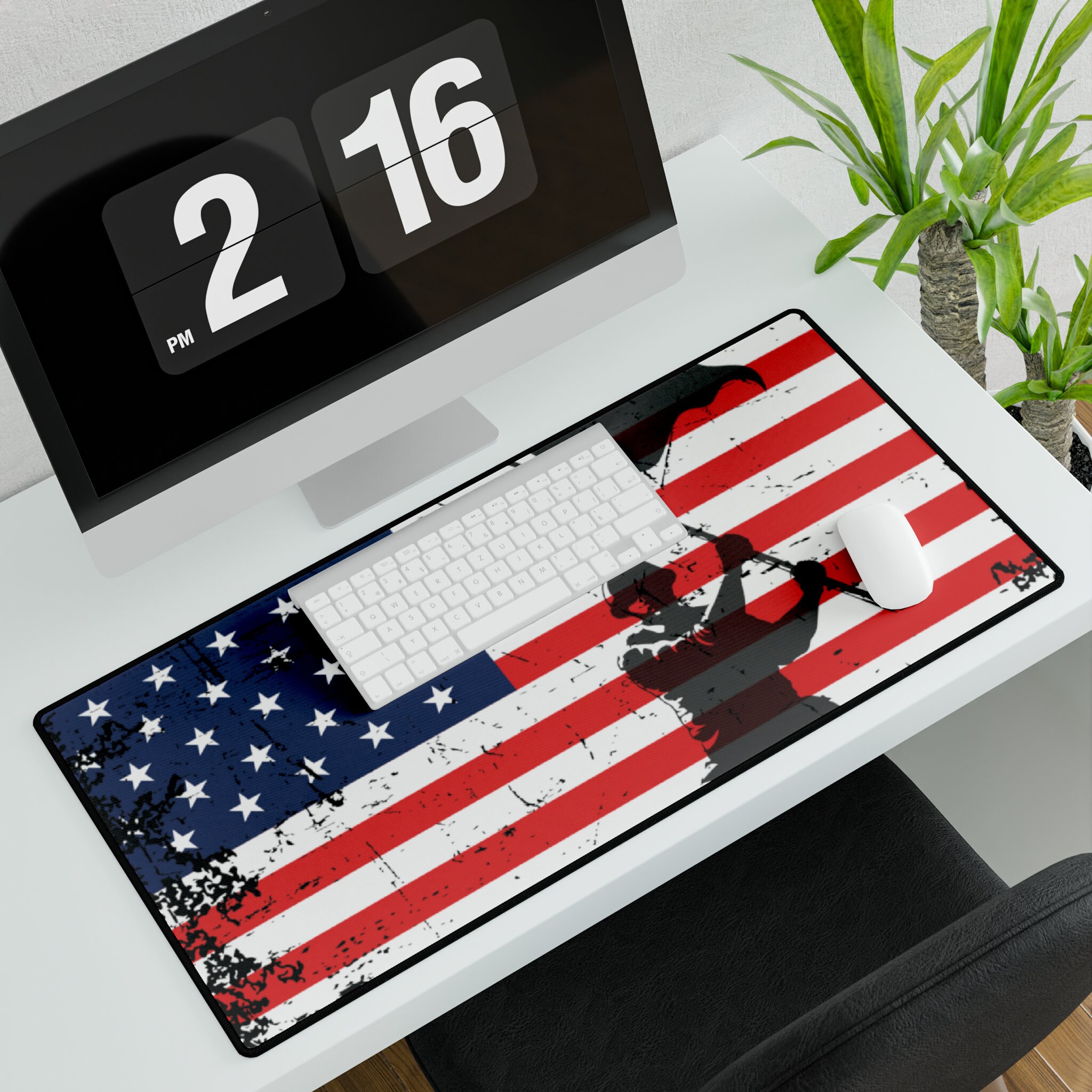 American Flag Soldier Desk Mat, Patriotic Office Decor, Military Mouse ...