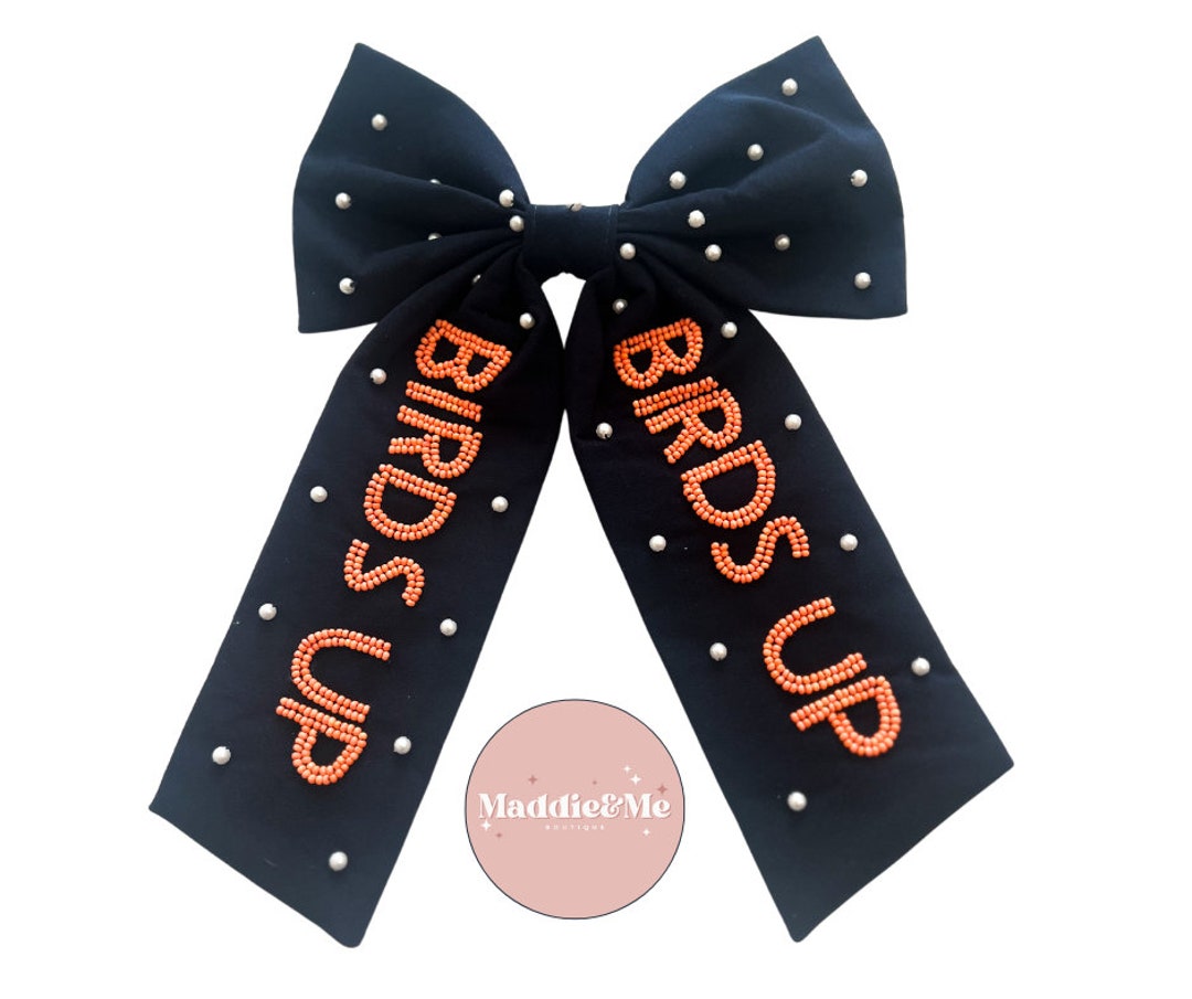 Game Day Beaded Bow, Birds up Navy Blue Bow- Coquette Style - Etsy