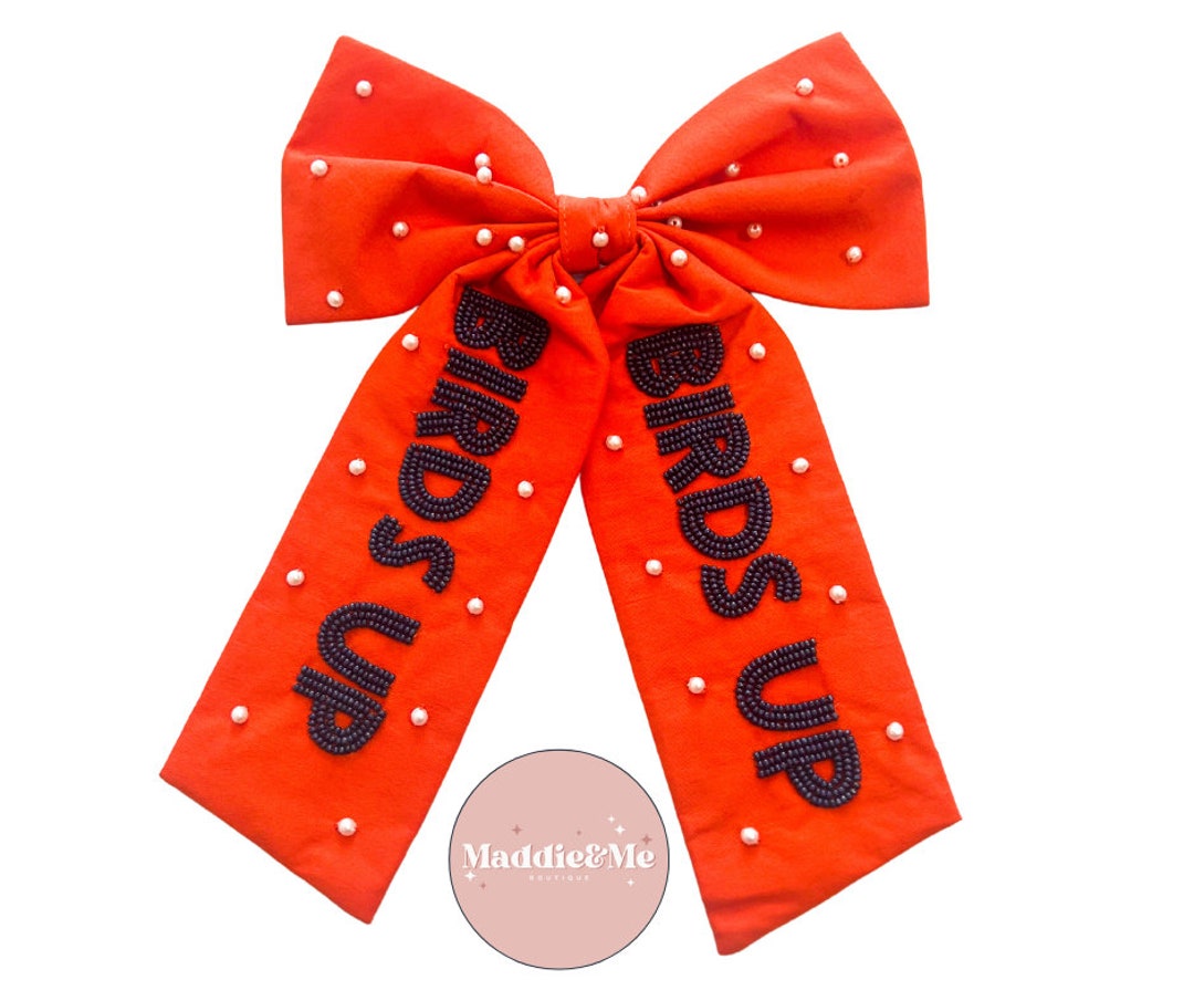 Game Day Beaded Bow, Birds up Orange Bow Coquette Style - Etsy