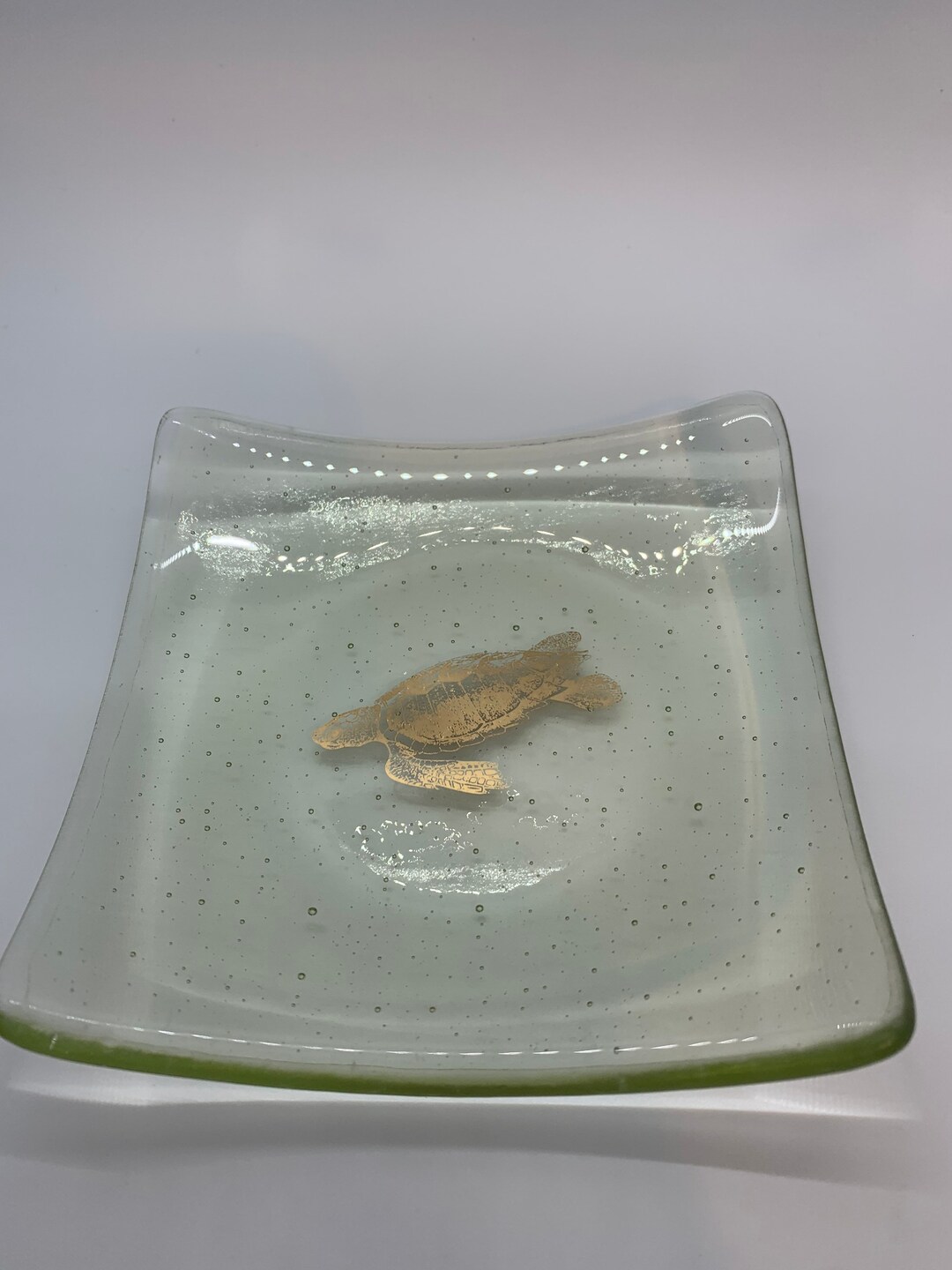 Sea Turtle Fused Glass Dish – Gold Decal, Green Tint - Etsy