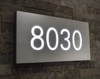 XL Lighted Address Plaque Sign, Large Modern Personalized Marker Mail ...