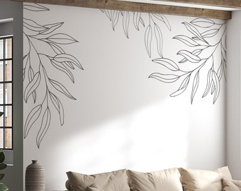 Line Drawing Corner Wall Decals, Accent Floral Line Drawing Corner ...