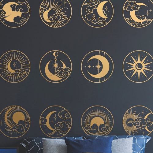 Mystical Sun Moon Wall Decals Celestial Elements Wall Decals | Etsy
