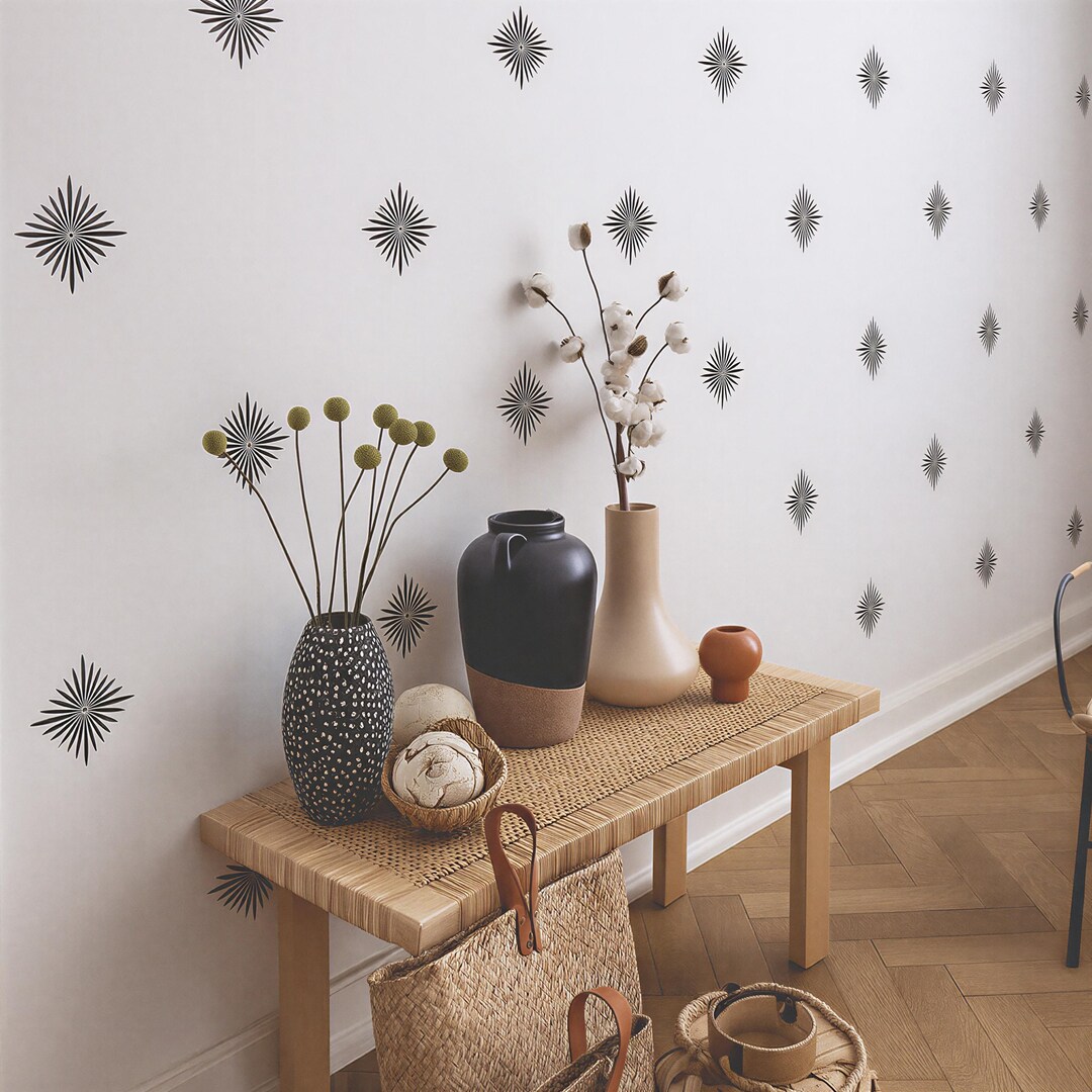 Mid Century Starburst Wall Decals, 44 or 88 Sunburst Stars, Retro ...