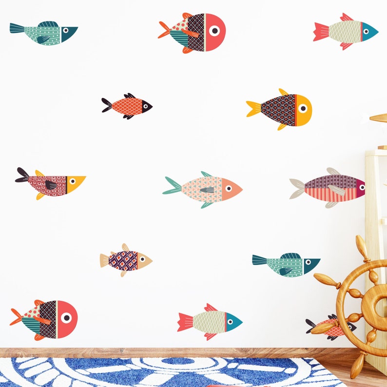 Mid Century Modern Fish Wall Decals Fish Wall Stickers | Etsy
