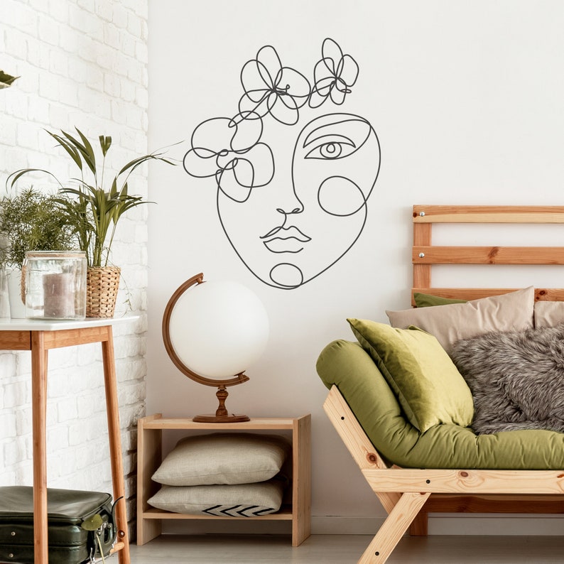 Line Drawing Wall Decal Head Wreath Line Drawing Focal Wall | Etsy