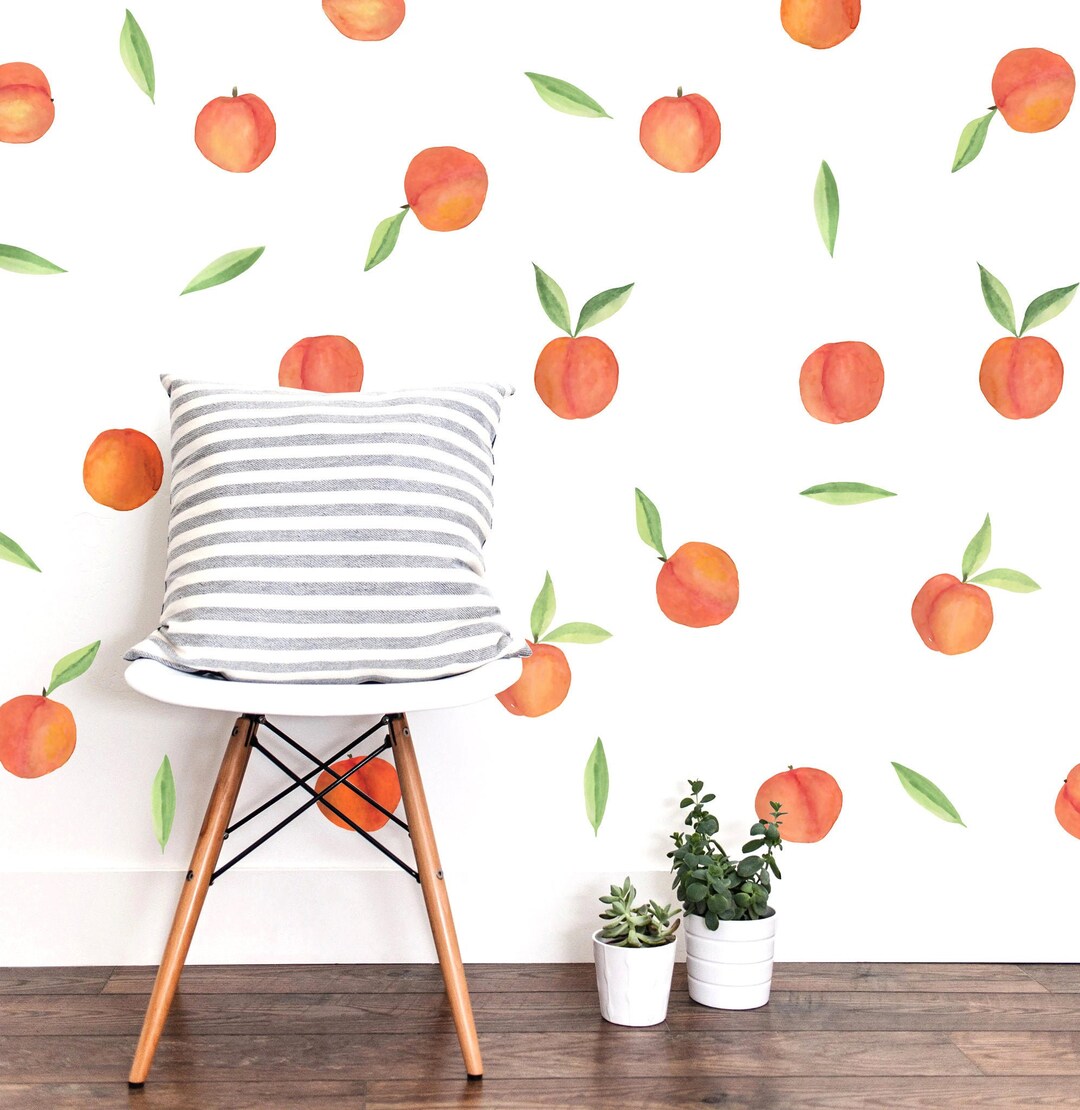 Watercolor Peach Wall Decals – Peel and Stick Fruit Stickers for ...