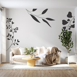 Minimal Line Drawing Leaves Corner Wall Decals, Accent Wall Floral Line ...