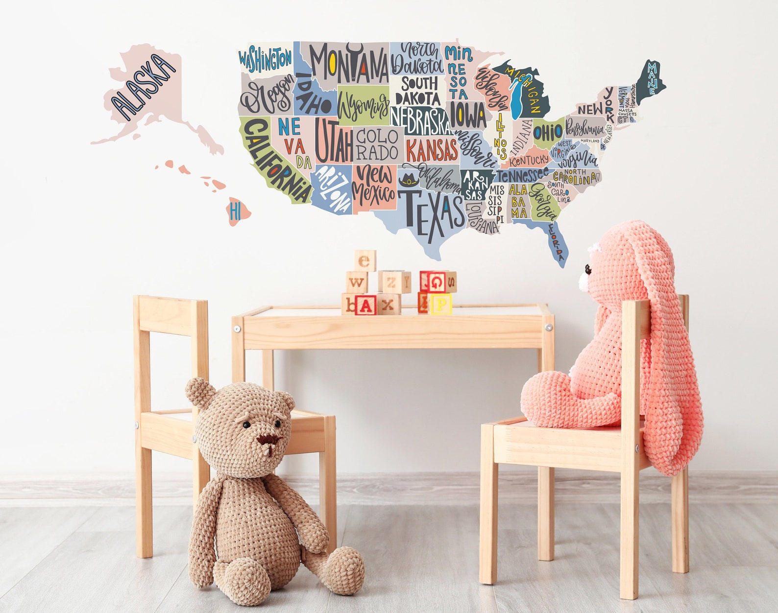Large Map Wall Decal United States of America States - Etsy