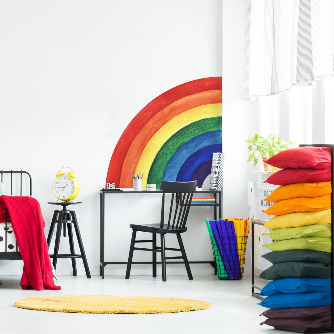 Large Half Rainbow Wall Decal, Large Corner Rainbow Wall Art, Tween ...